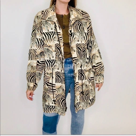 Vintage | Jackets & Coats | Vintage 8s Zebra Safari Zip Collared Track ...